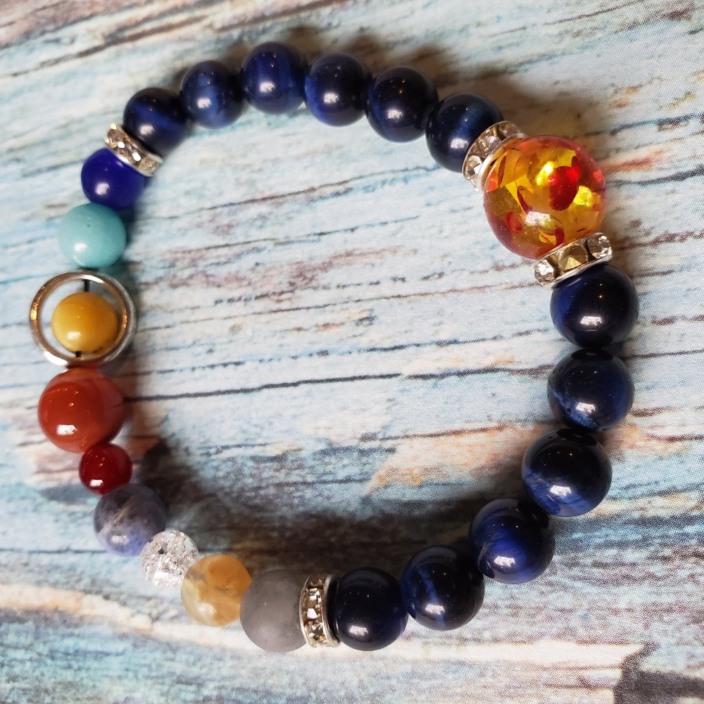 Natural Stone Solar System Stretch Bracelet - Gem